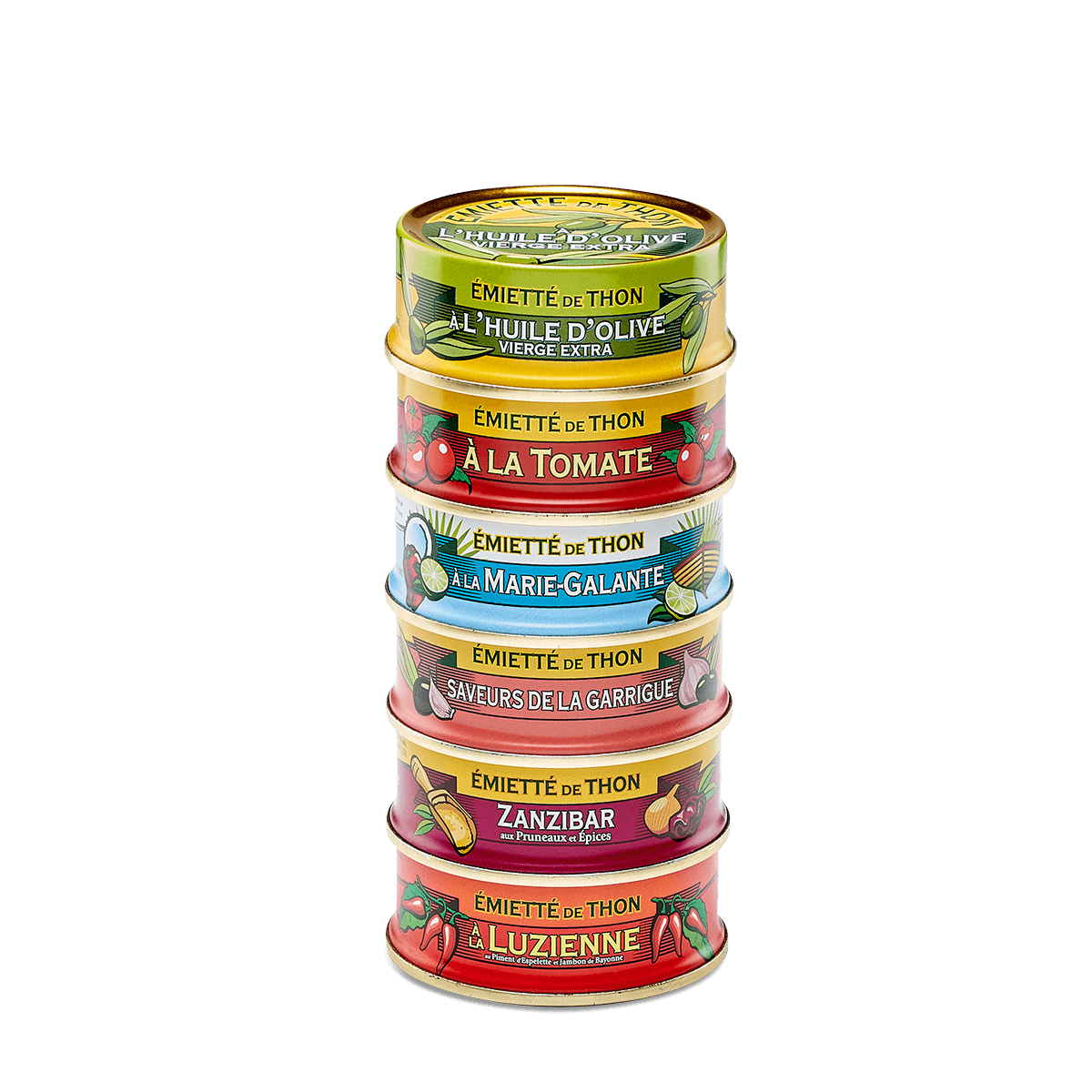 Assortment of 6 varieties of flaked Germon tuna